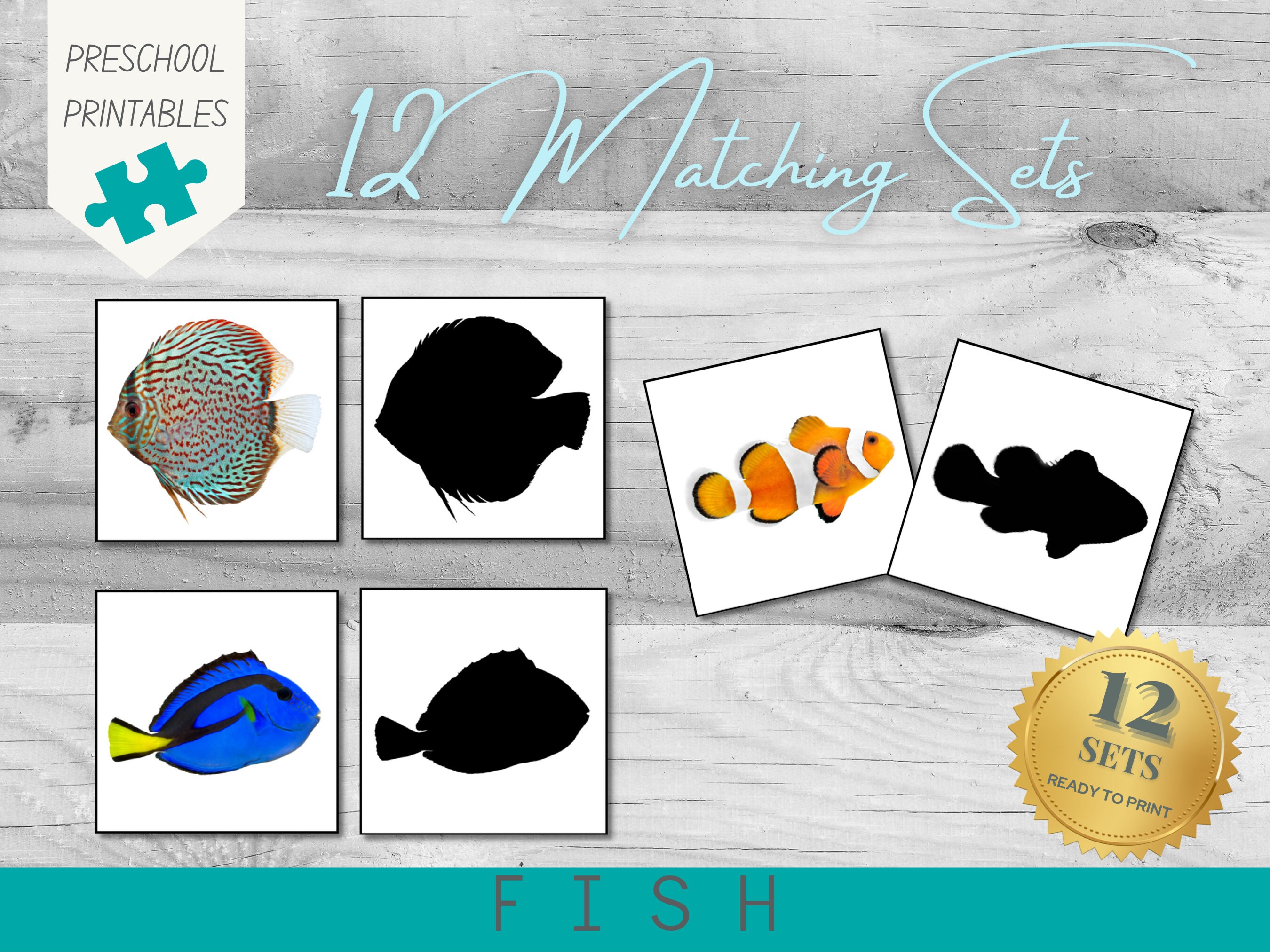 Fish Shadow Matching Preschool Activity | 12 Sets | 24 Cards | High ...