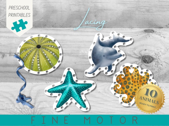 Sea Ocean Animals Lacing Card Activity Preschool & - Etsy