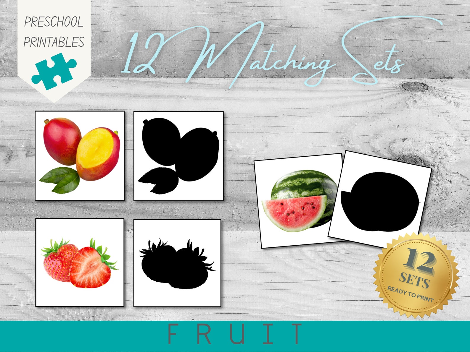 Fruit Shadow Matching Preschool Activity | 12 Sets | 24 Cards | High ...