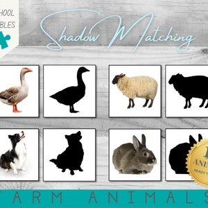 Farm Animal Shadow Matching Cards | 12 Sets | PDF Printable - Etsy