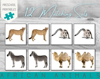 African Animal Shadow Matching Cards 12 Sets PDF Printable | Etsy