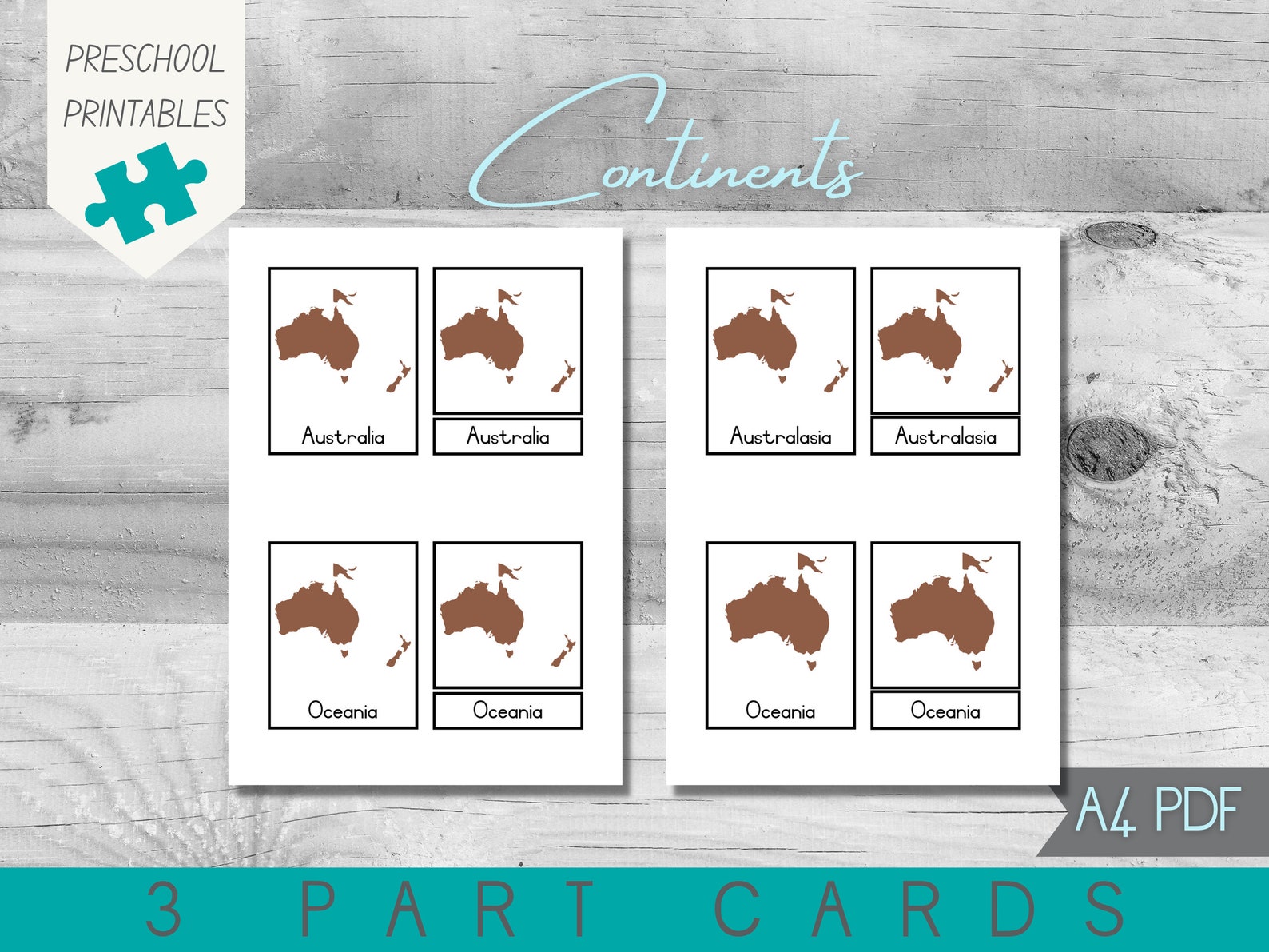 Montessori Continents | 3 Part Cards | PDF Printable - Etsy