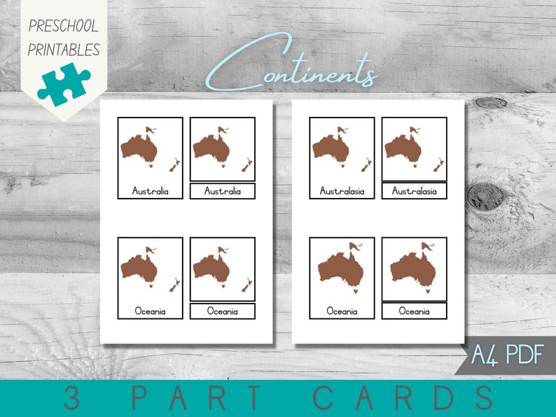 Montessori Continents | 3 Part Cards | PDF Printable - Etsy