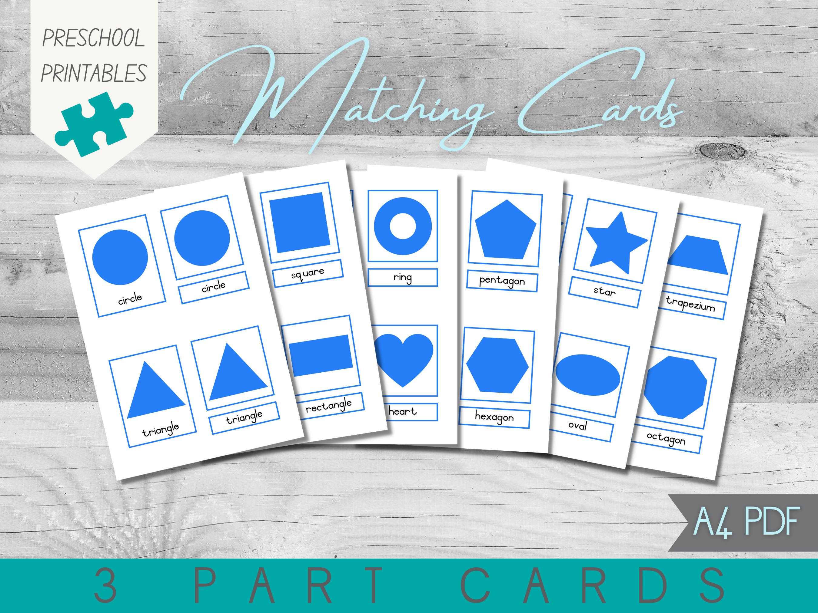 Matching Shapes | 3 Part Cards | PDF Printable - Etsy