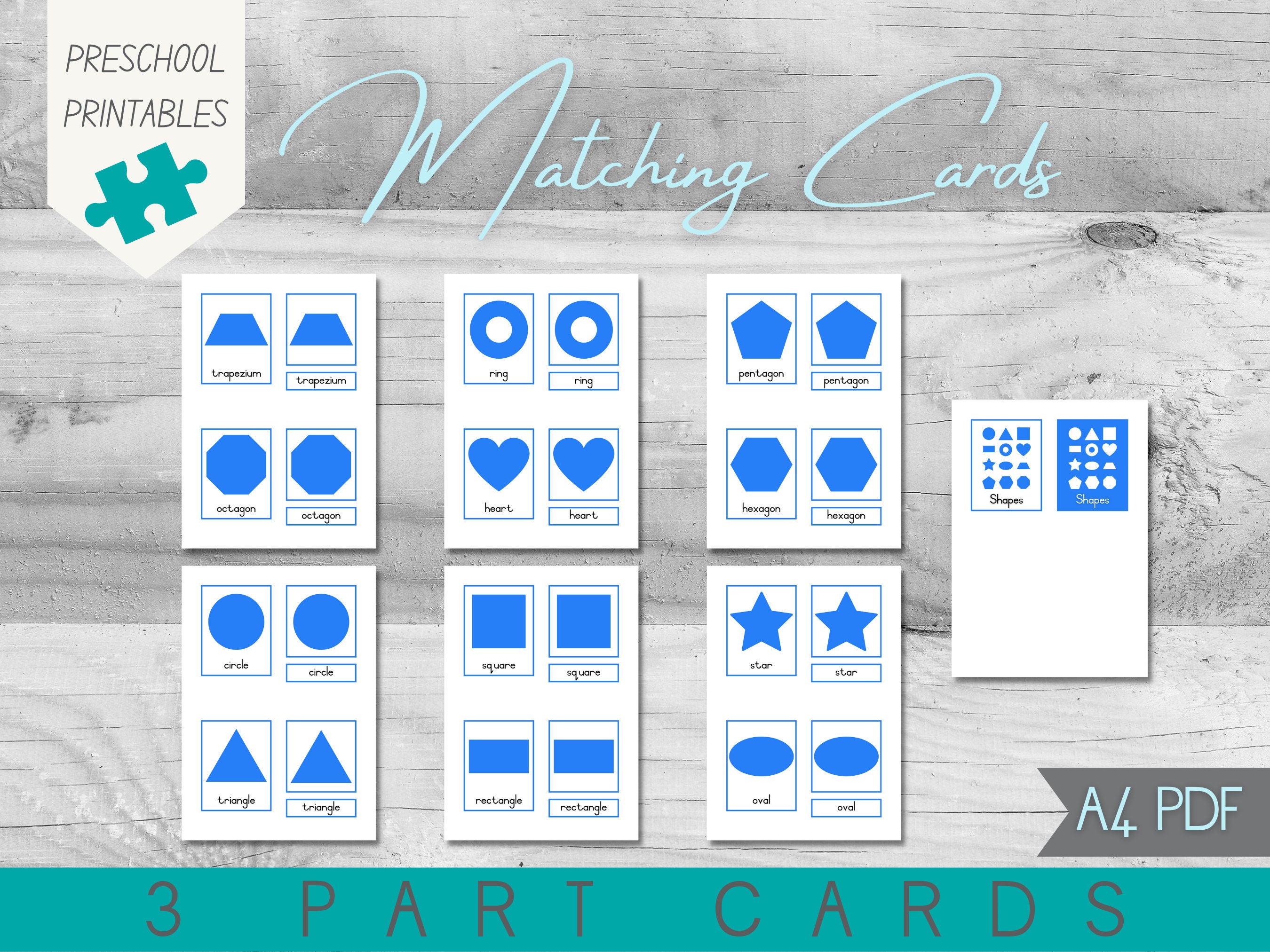 Matching Shapes 3 Part Cards PDF Printable - Etsy