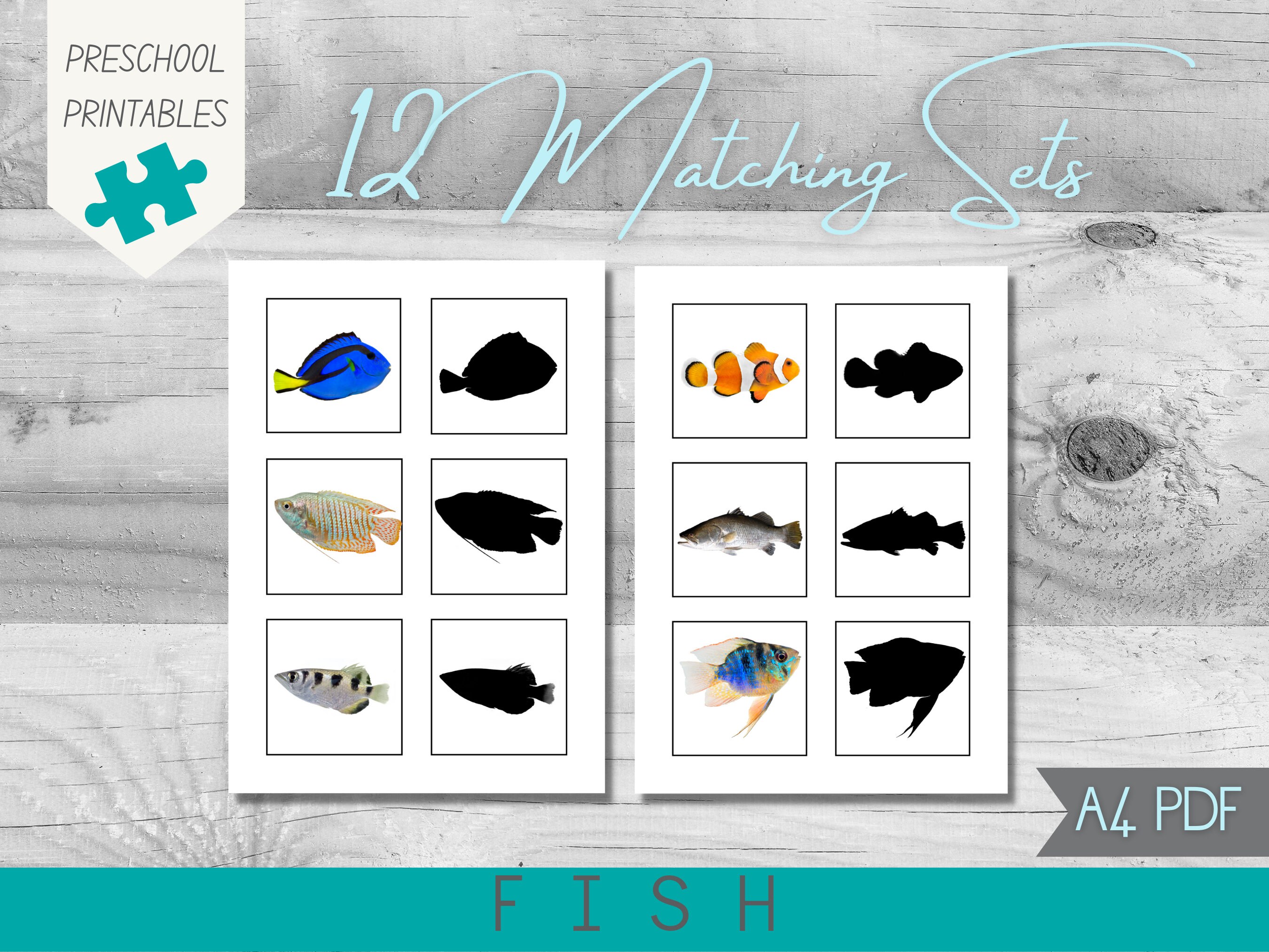 Fish Shadow Matching Preschool Activity | 12 Sets | 24 Cards | High ...