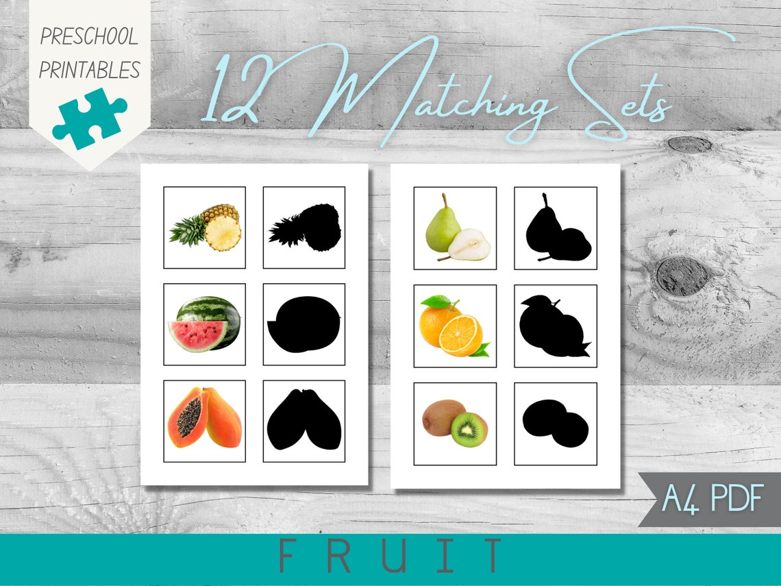 Fruit Shadow Matching Preschool Activity 12 Sets 24 Cards High ...