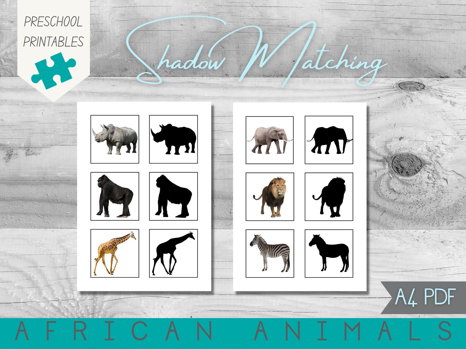 African Animal Shadow Matching Cards | 12 Sets | PDF Printable - Etsy