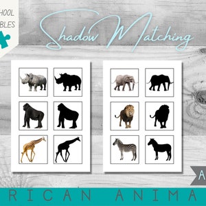 African Animal Shadow Matching Cards | 12 Sets | PDF Printable - Etsy