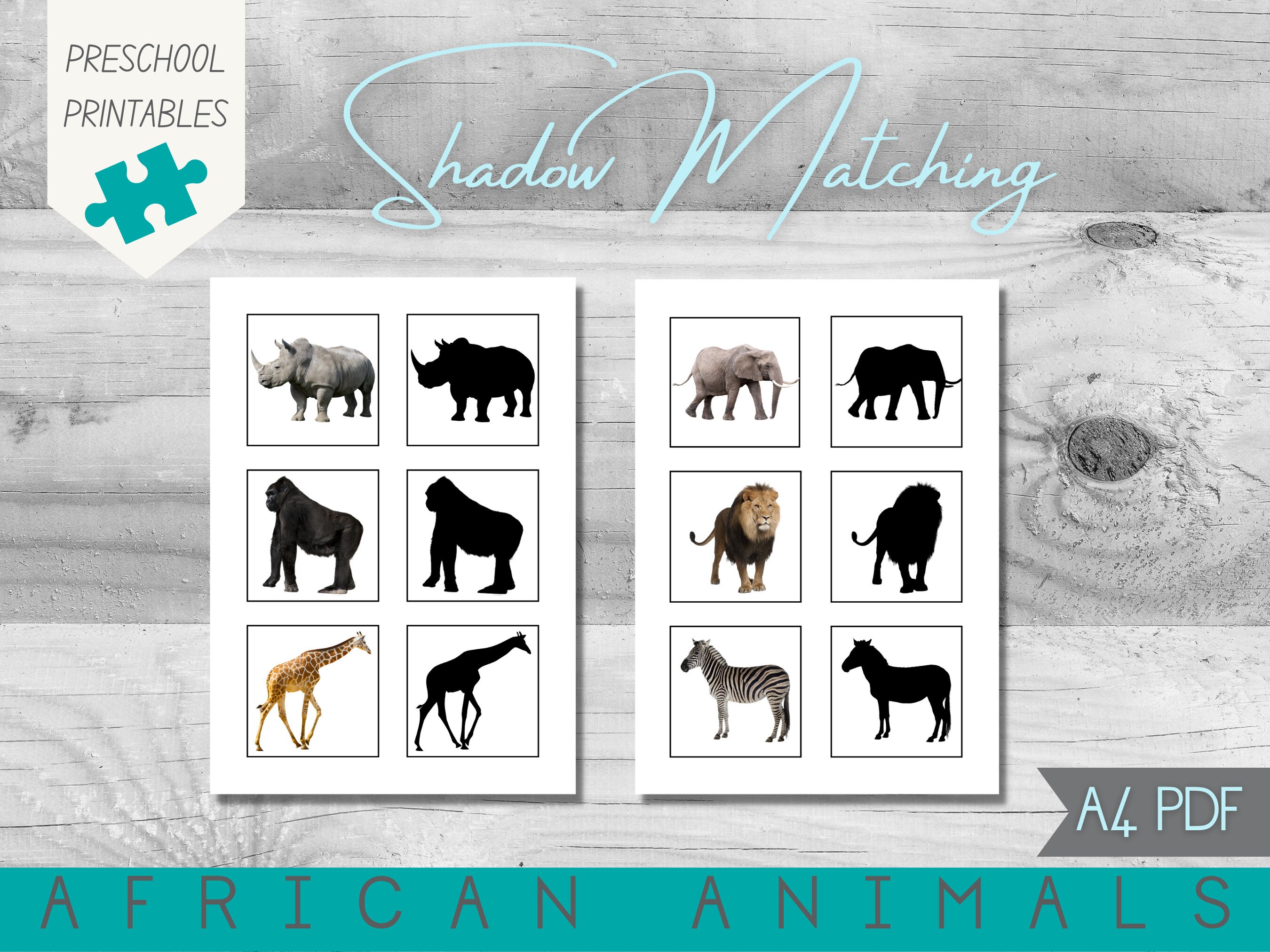 African Animal Shadow Matching Cards | 12 Sets | PDF Printable - Etsy