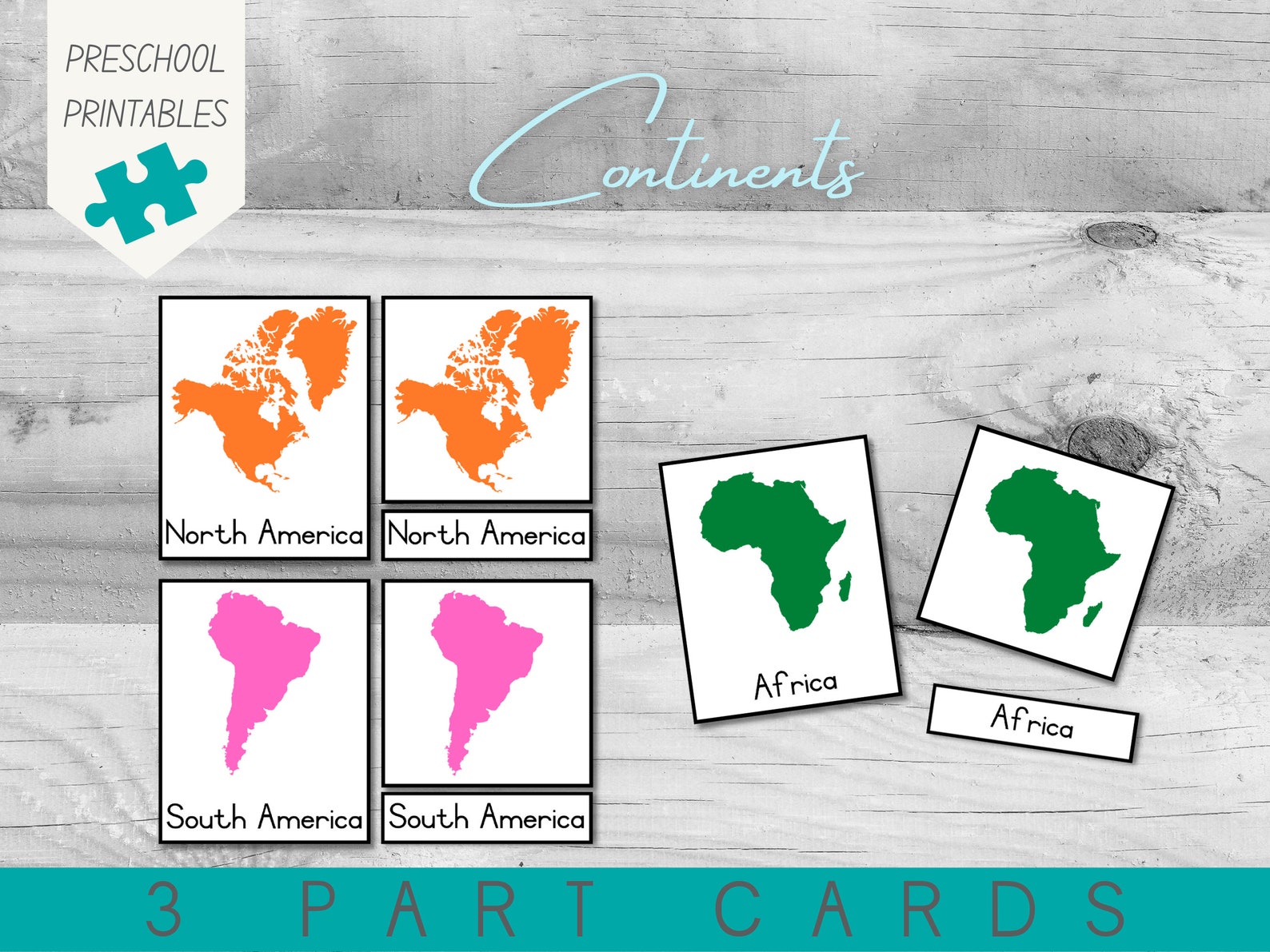 Montessori Continents | 3 Part Cards | PDF Printable - Etsy