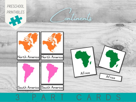 Montessori Continents 3 Part Cards PDF Printable | Etsy