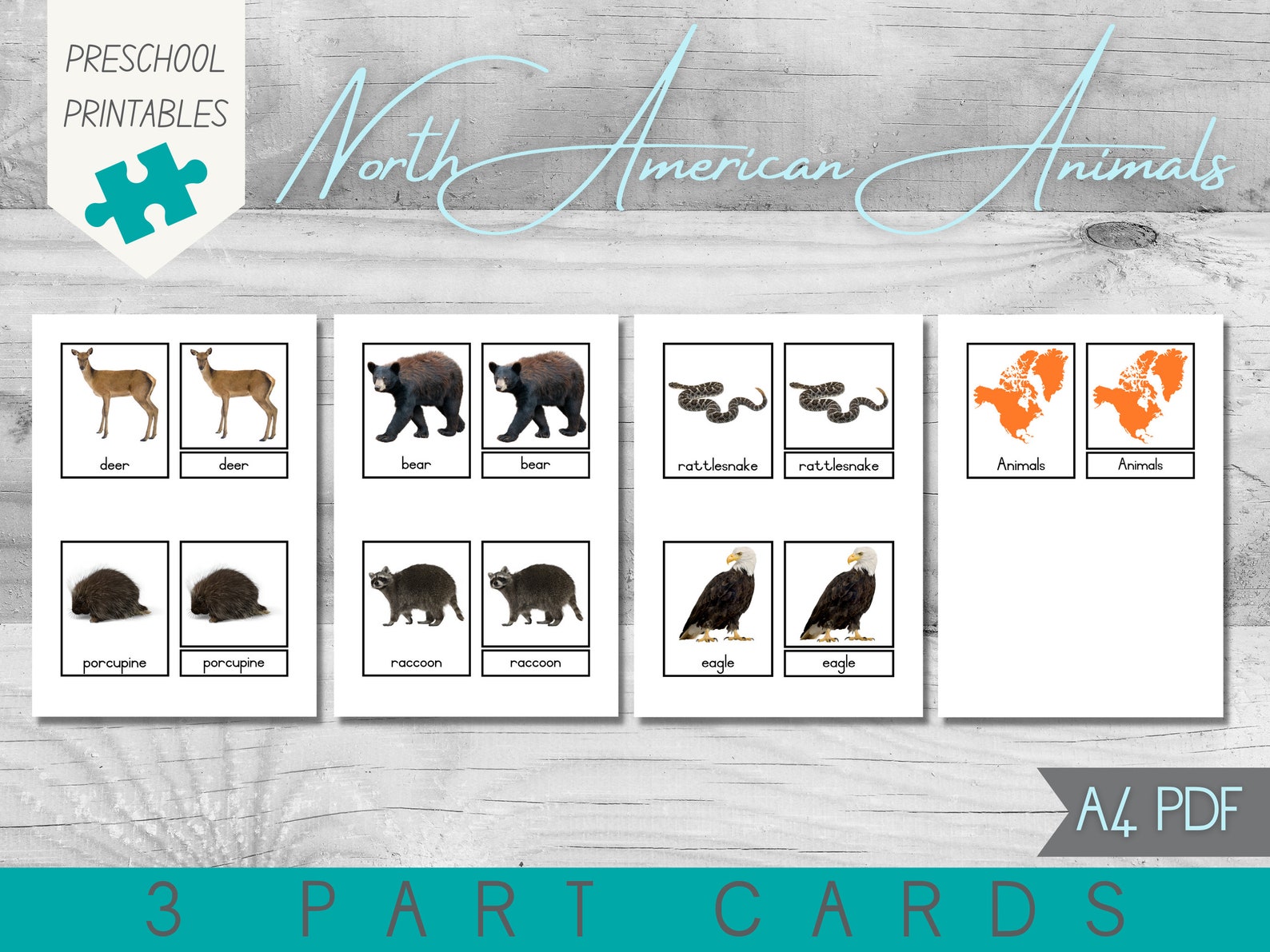North American Animals | Montessori Continents | 12 Sets | 3 Part Cards ...