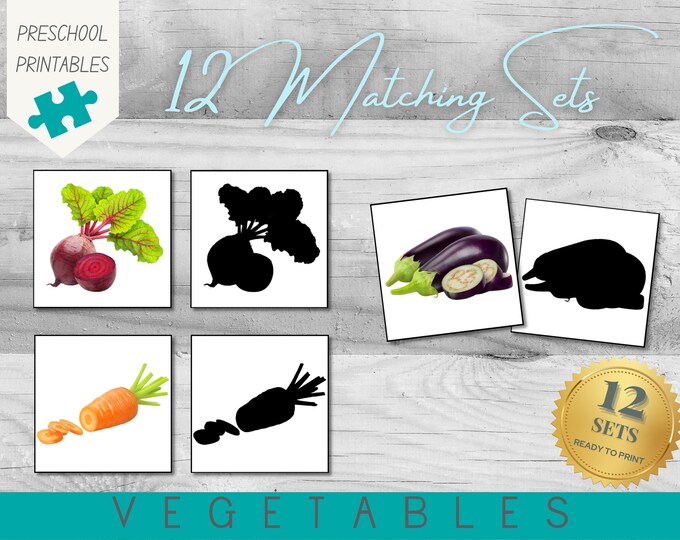 Vegetables Printable Shadow Matching Cards. Montessori Toddler Activity ...
