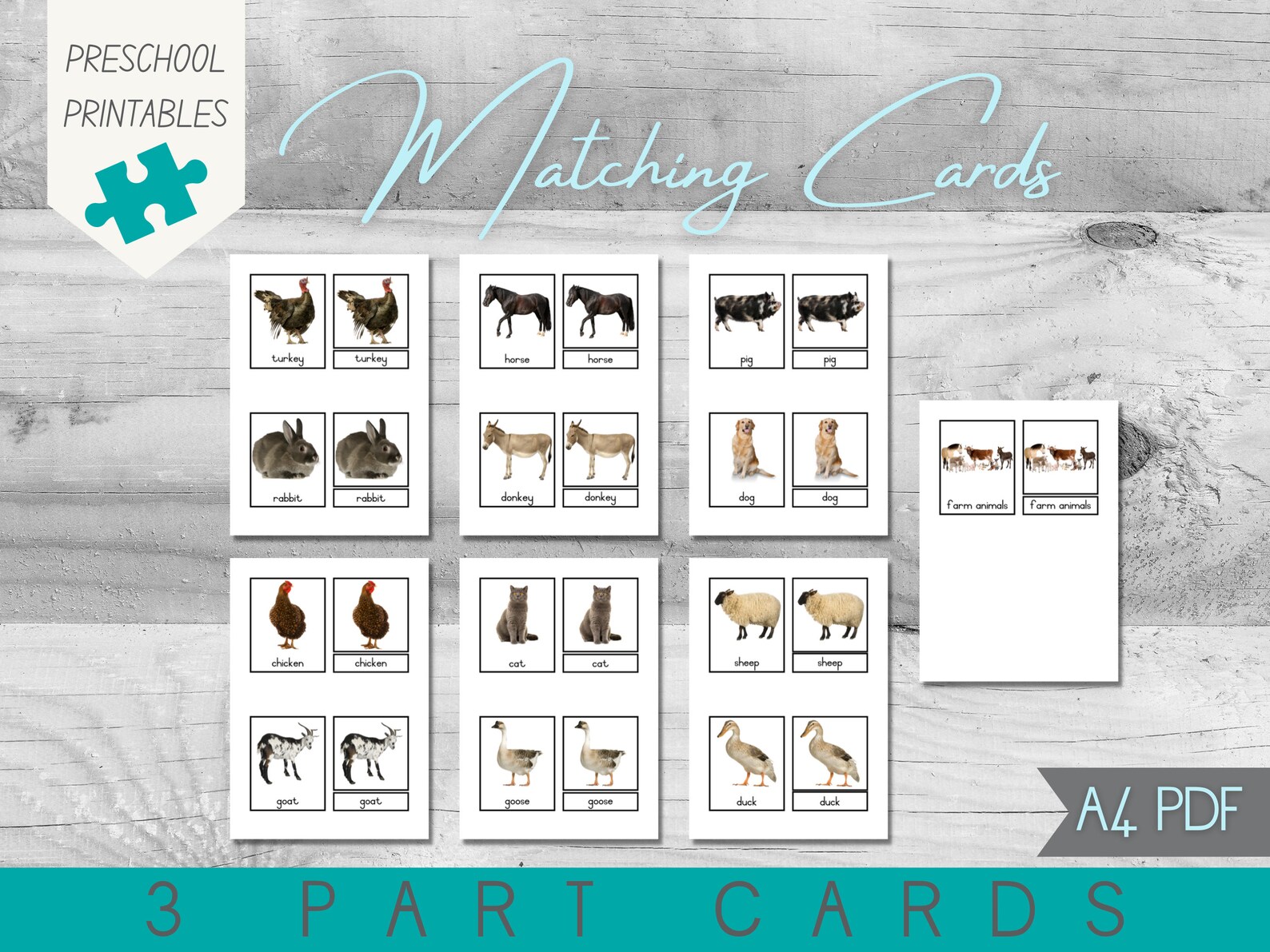 Farm Animals | 3 Part Cards | PDF Printable - Etsy