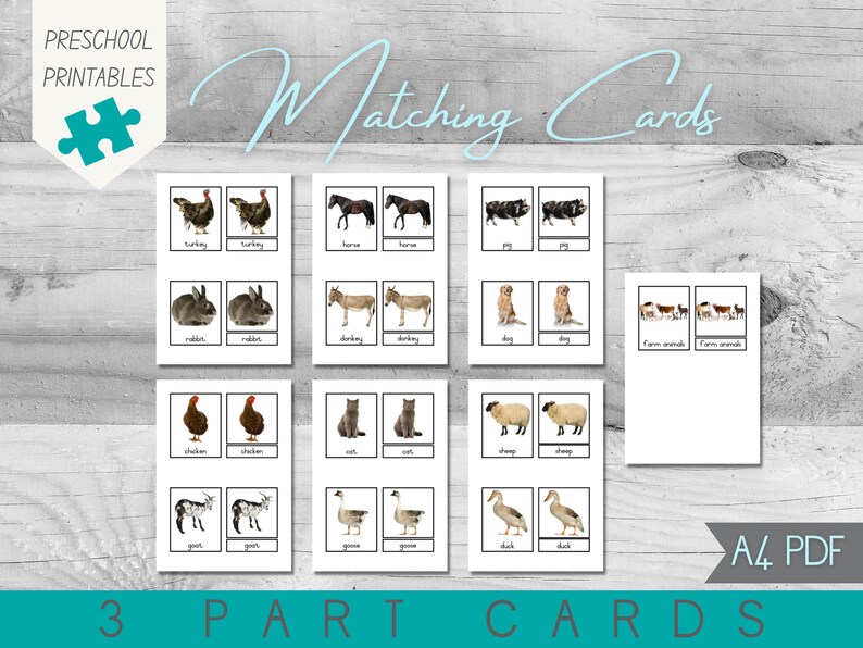 Farm Animals | 3 Part Cards | PDF Printable - Etsy