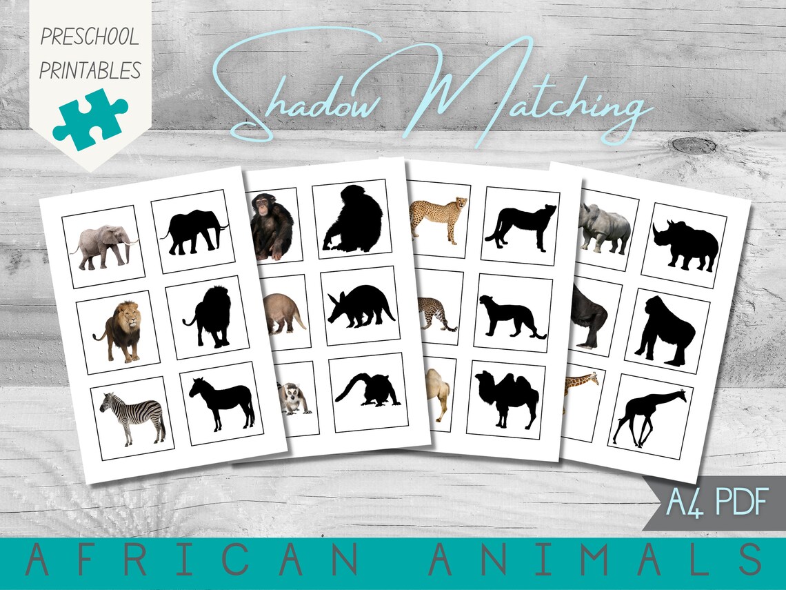 African Animal Shadow Matching Cards | 12 Sets | PDF Printable - Etsy
