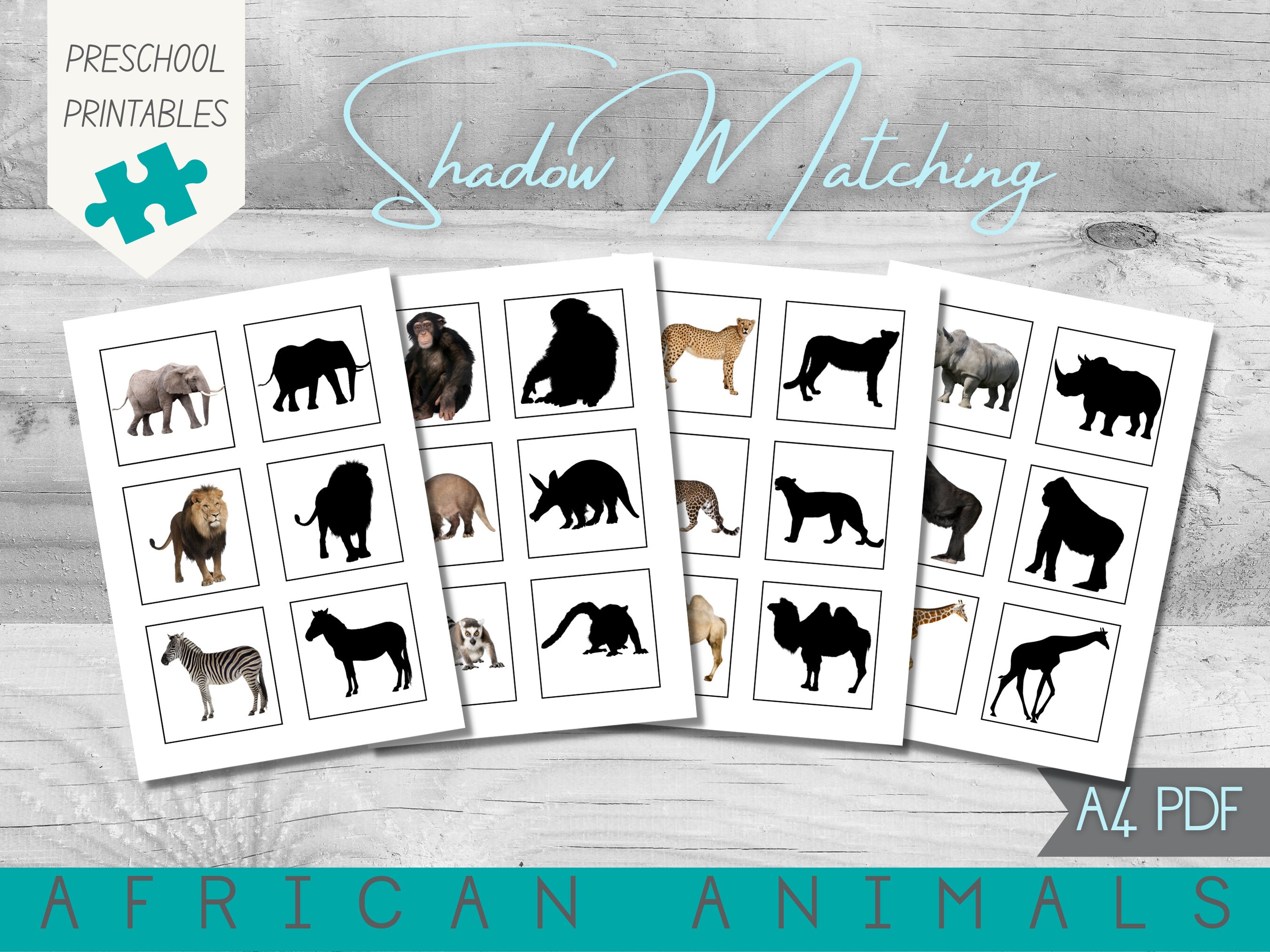 African Animal Shadow Matching Cards | 12 Sets | PDF Printable - Etsy