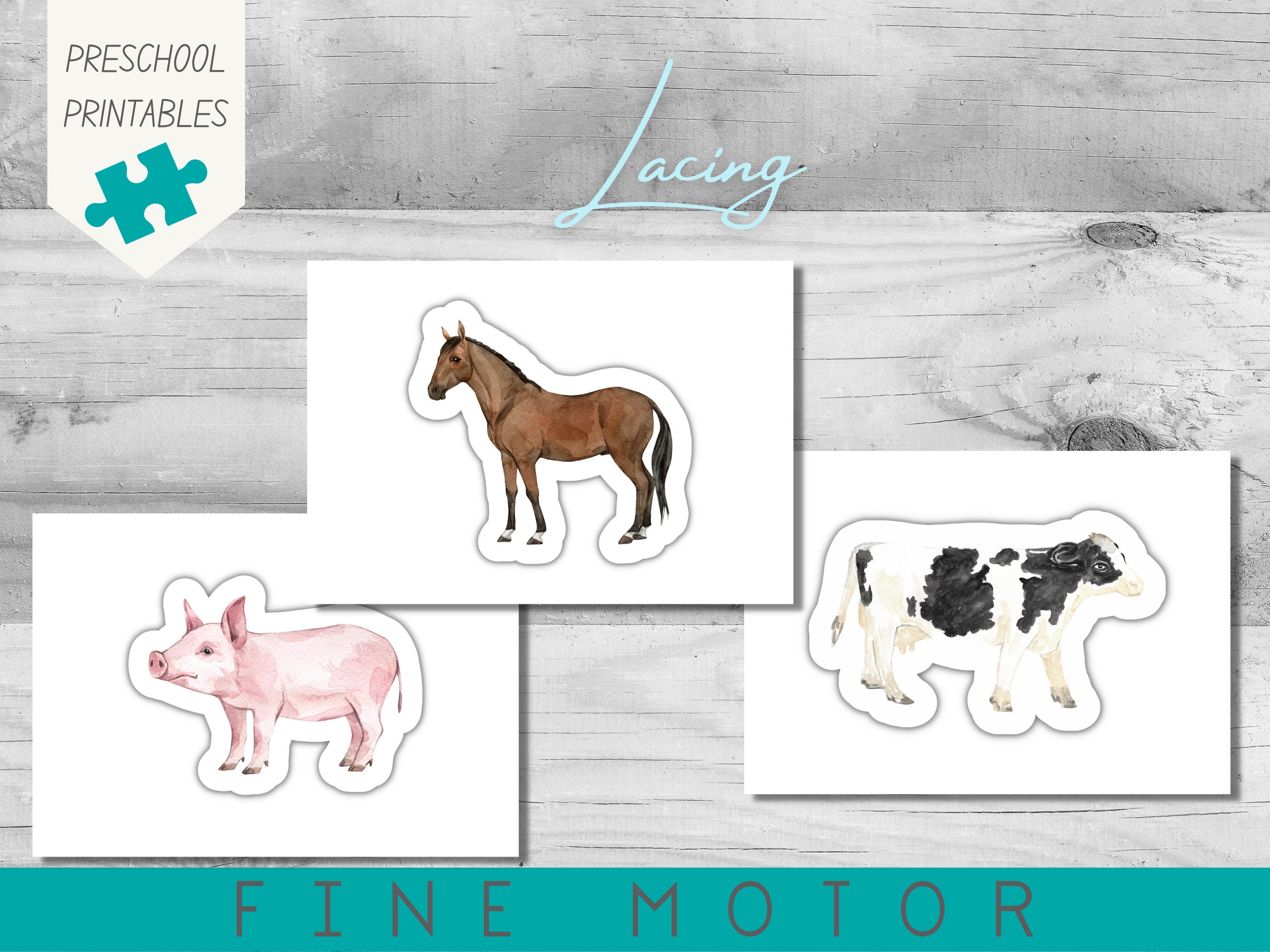 Farm Animals Lacing Card Activity Preschool & Home Learning Montessori ...