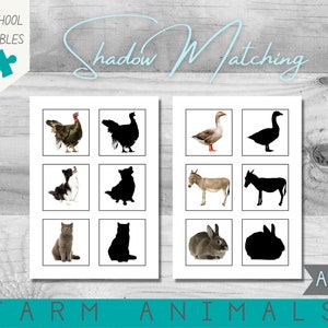 Farm Animal Shadow Matching Cards | 12 Sets | PDF Printable - Etsy