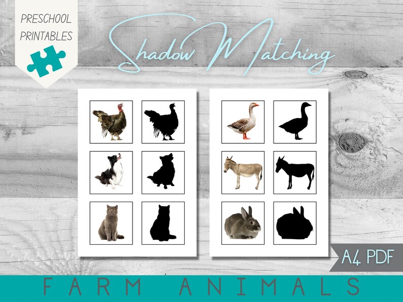 Farm Animal Shadow Matching Cards | 12 Sets | PDF Printable - Etsy