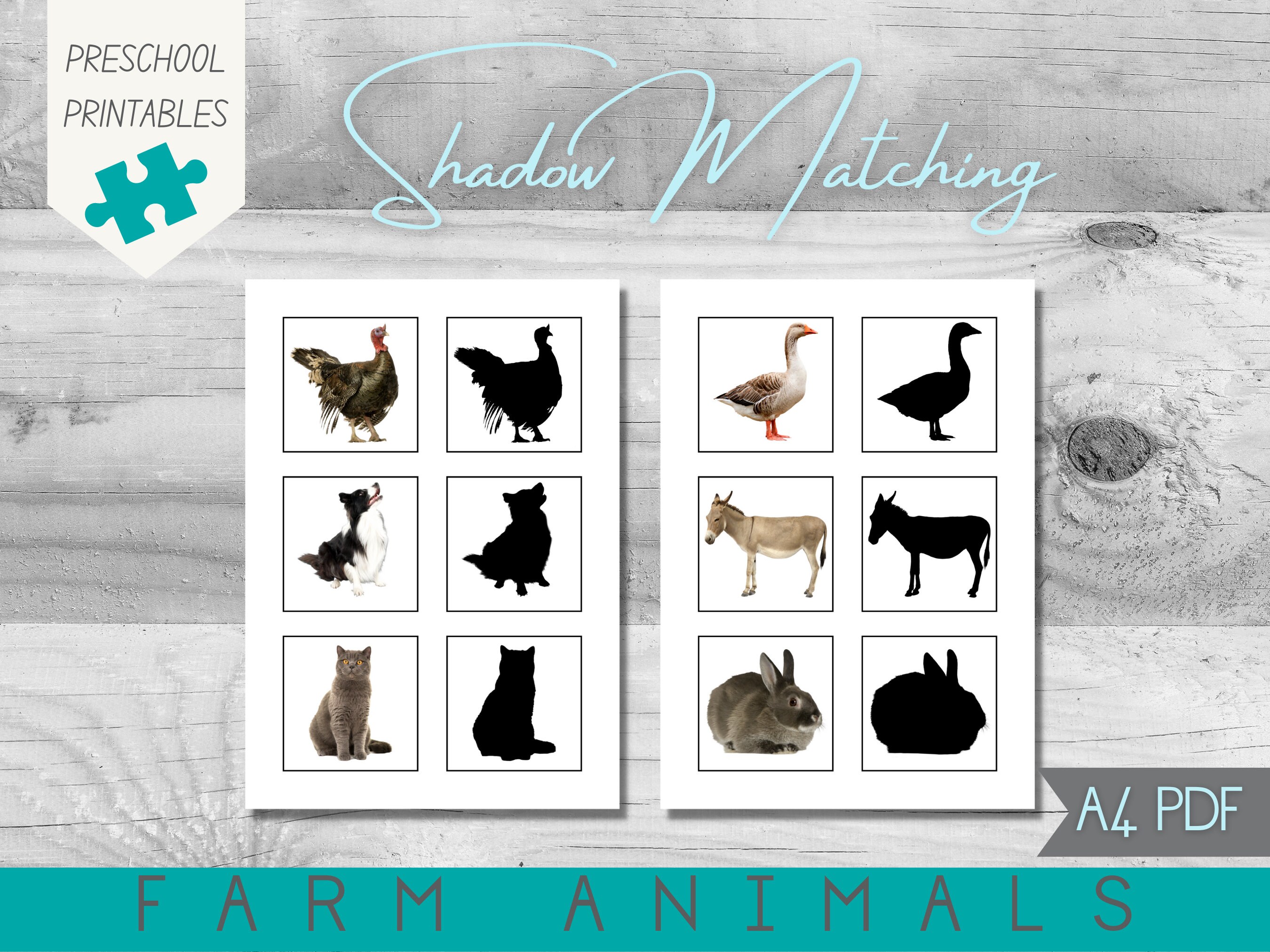 Farm Animal Shadow Matching Cards | 12 Sets | PDF Printable - Etsy