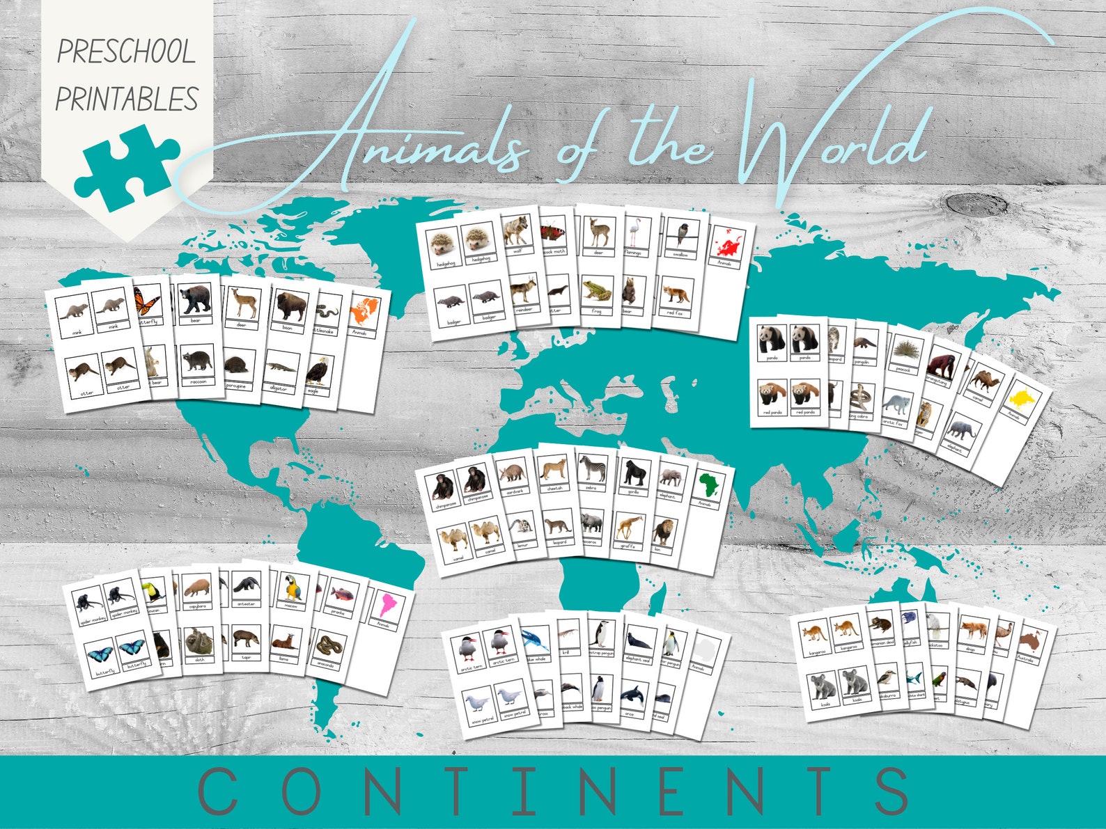 Montessori Continents | Animals of the World Bundle | Matching Cards ...