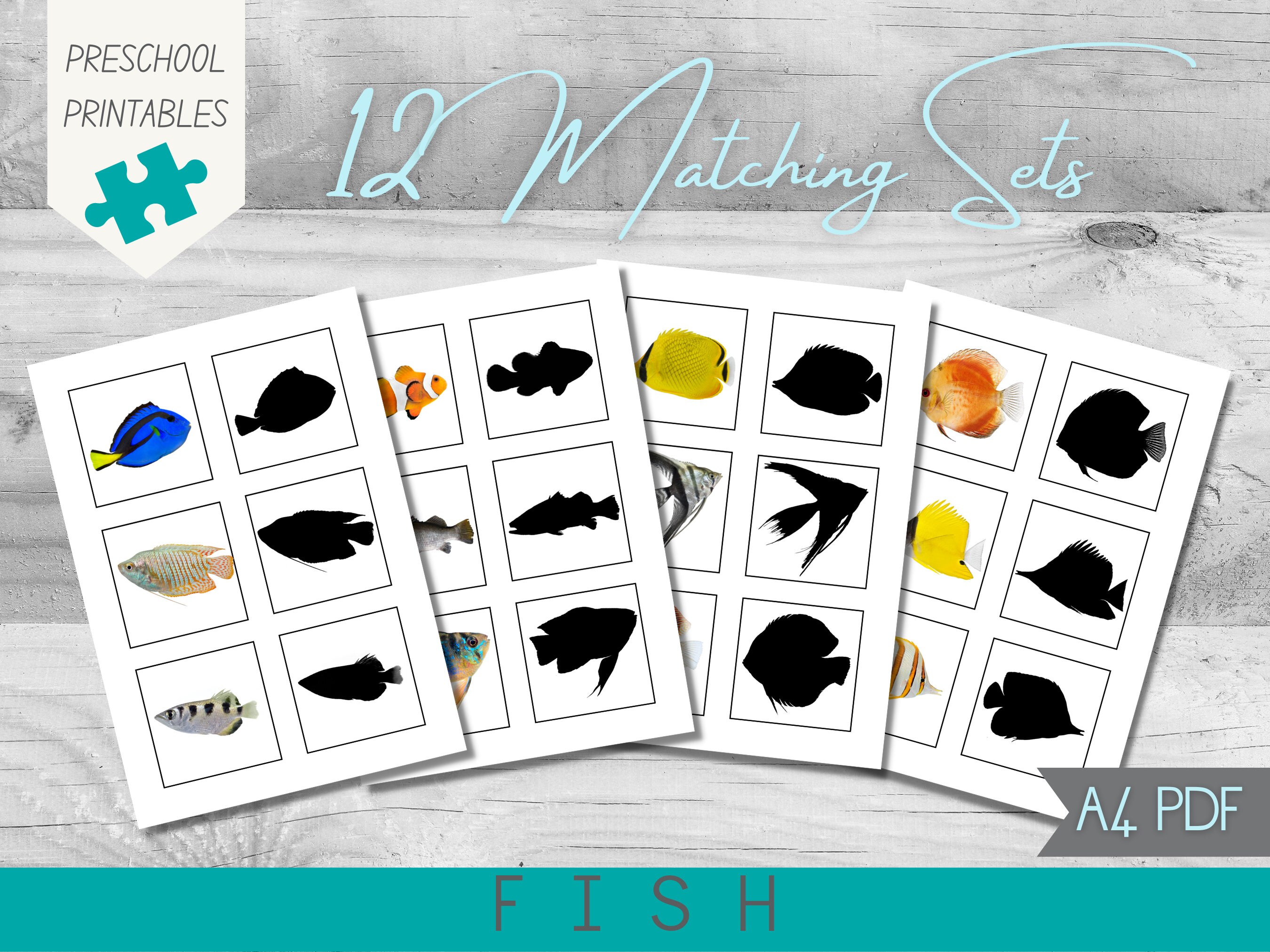 Fish Shadow Matching Preschool Activity | 12 Sets | 24 Cards | High ...