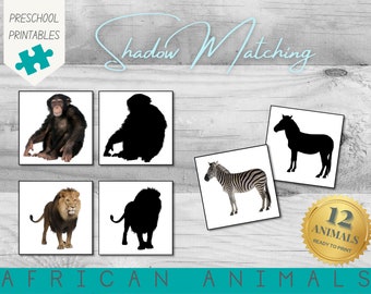 Farm Animal Shadow Matching Cards | 12 Sets | PDF Printable - Etsy