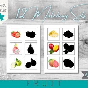 Fruit Shadow Matching Preschool Activity | 12 Sets | 24 Cards | High ...
