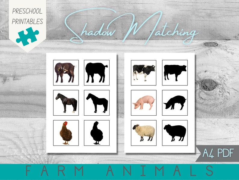 Farm Animal Shadow Matching Cards | 12 Sets | PDF Printable - Etsy