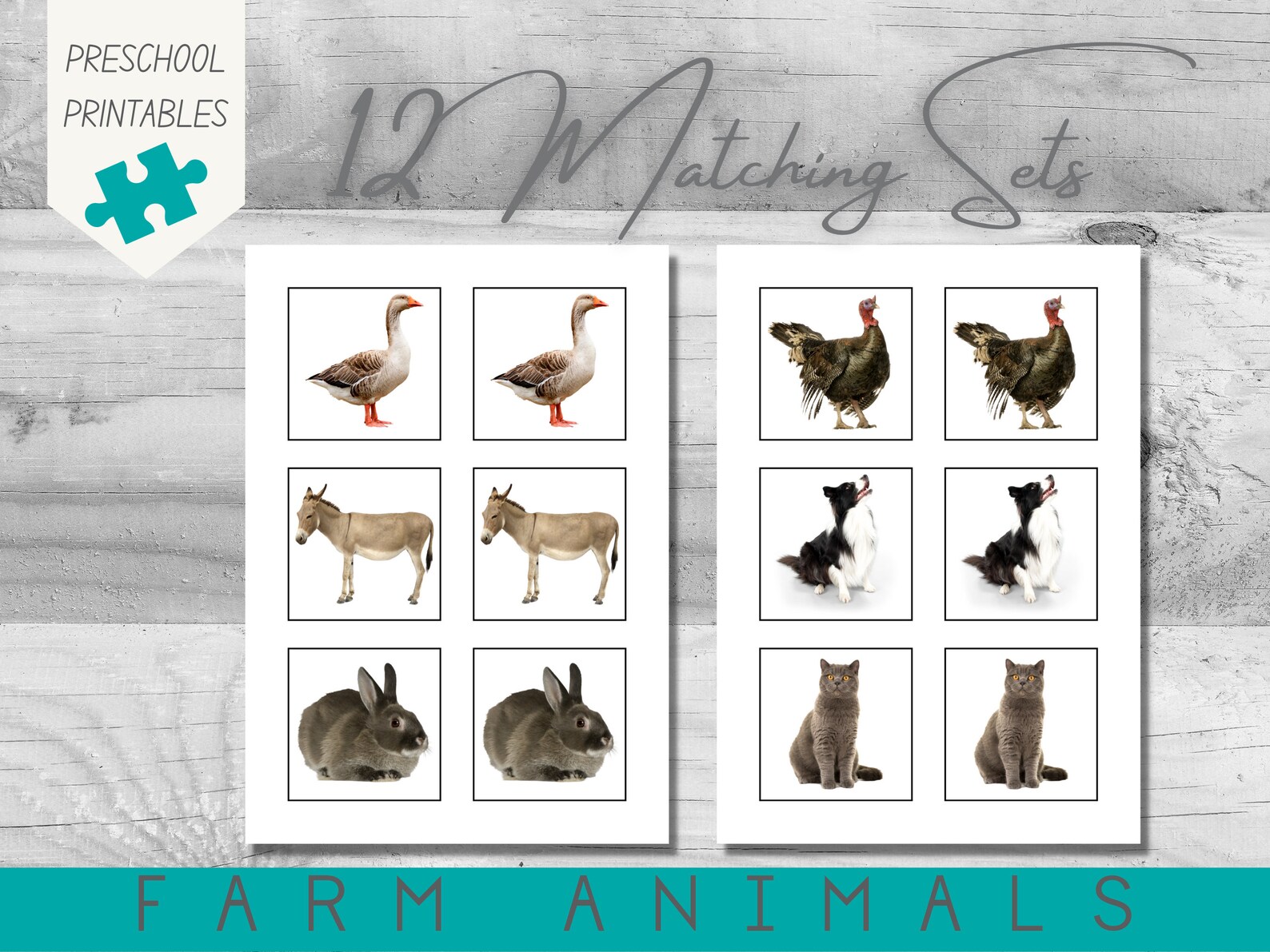 Farm Animal Matching Cards | 12 Sets | PDF Printable - Etsy