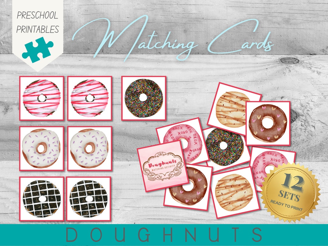 Doughnut Matching Preschool Activity 12 Sets 24 Cards Watercolour ...