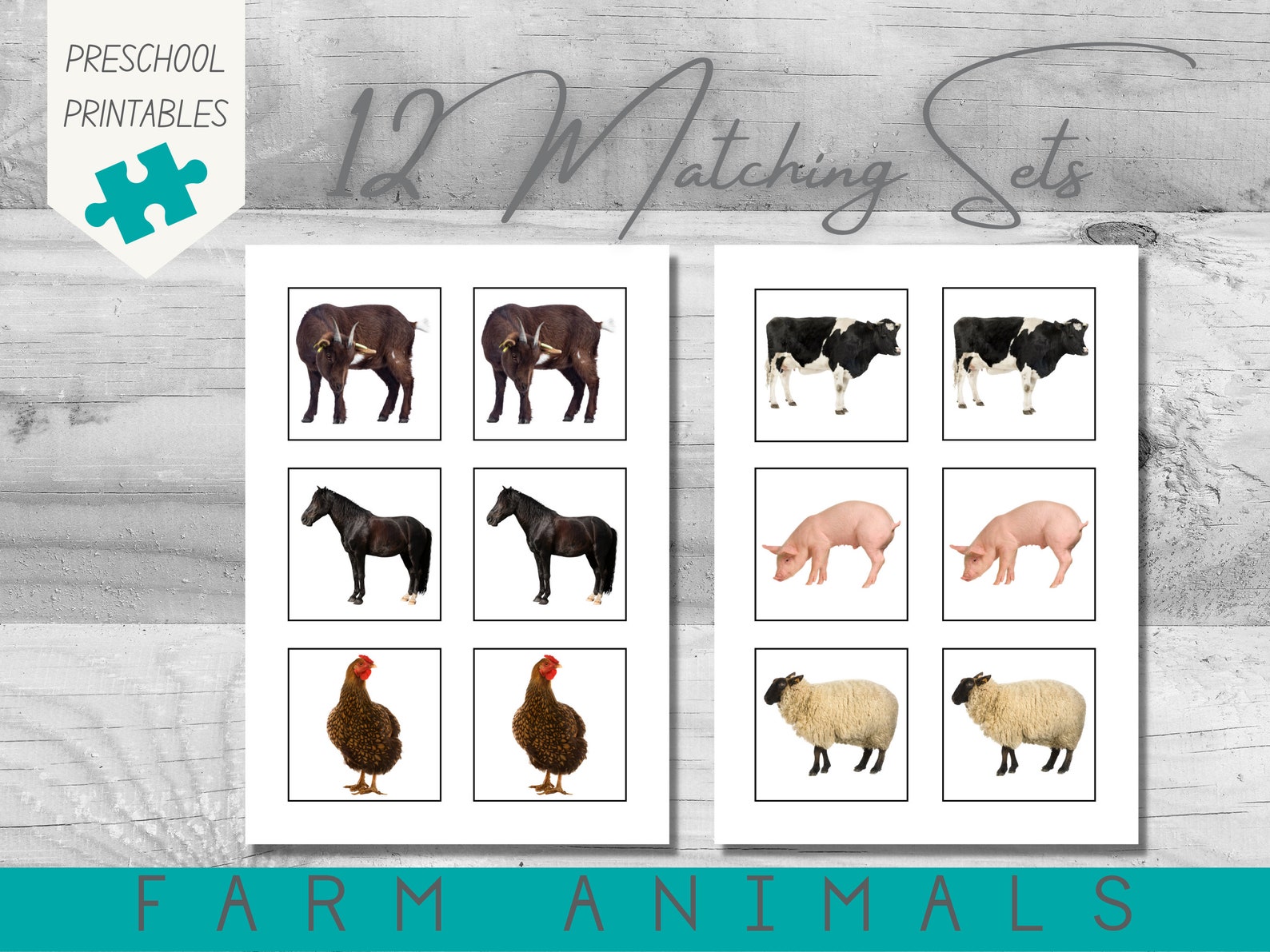 Farm Animal Matching Cards | 12 Sets | PDF Printable - Etsy