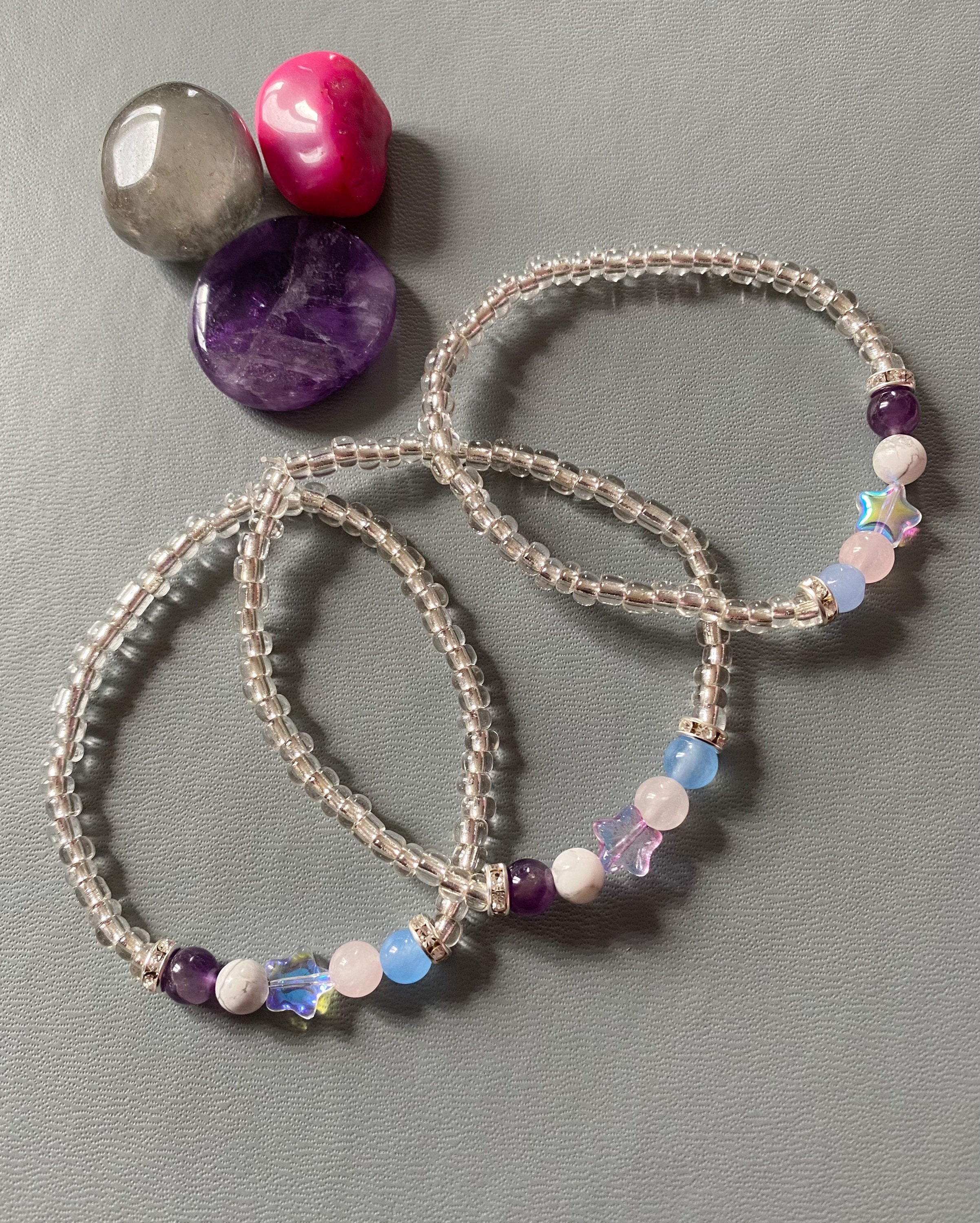 Healing crystal bracelet Anxiety and stress relief amethyst howlite rose quartz and blue chalcedony insomnia aid calming Etsy