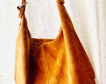Slouch Leather Bag in Light Brown Suede . Large Shoulder Bag - Etsy