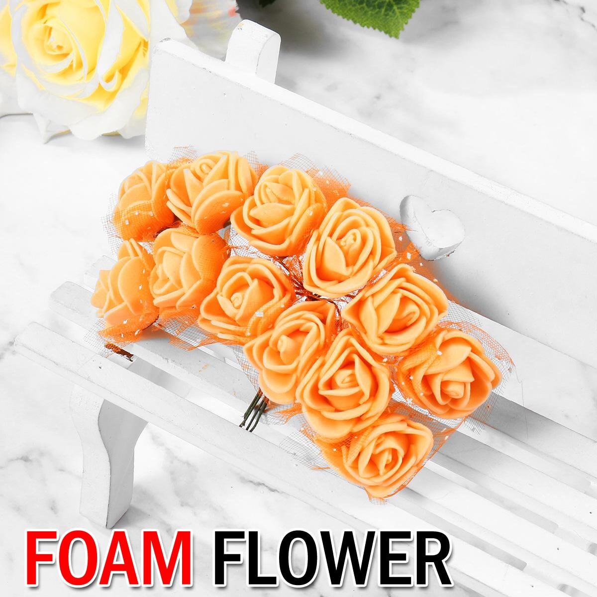 144 Mini Foam Roses 2cm Heads Artificial Flowers Crafting Bouquet Teddy ...