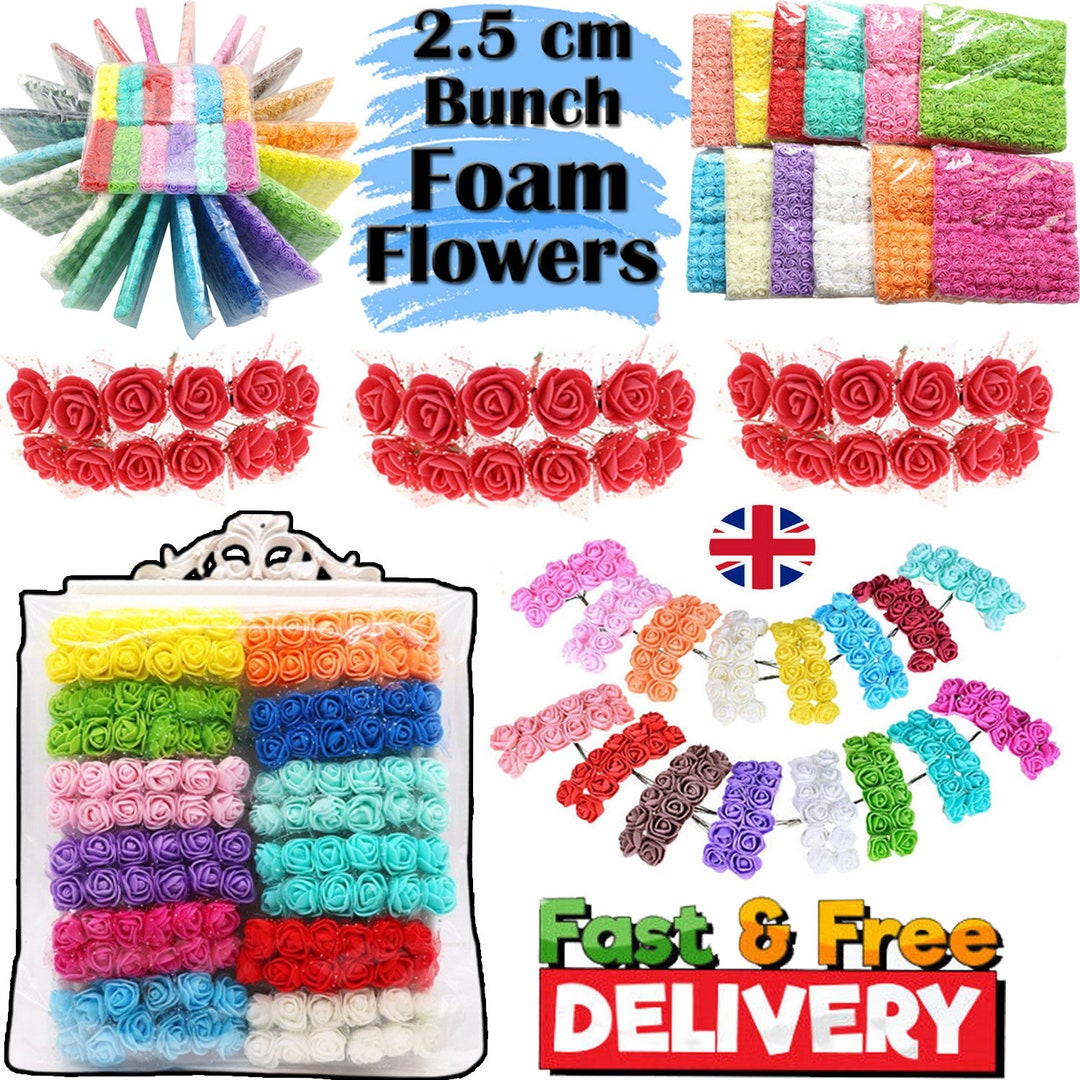 144 Mini Foam Roses 2cm Heads Artificial Flowers Crafting Bouquet Teddy ...