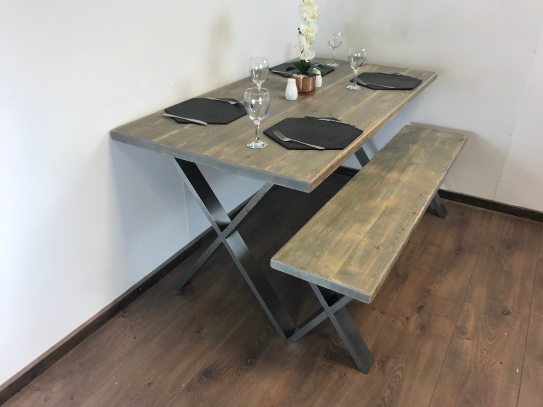 Handmade Rustic Dining Table Set: Industrial X-leg Timber Kitchen Furniture - Etsy UK