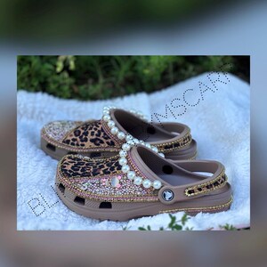 Leopard-bling Custom Crocs - Etsy
