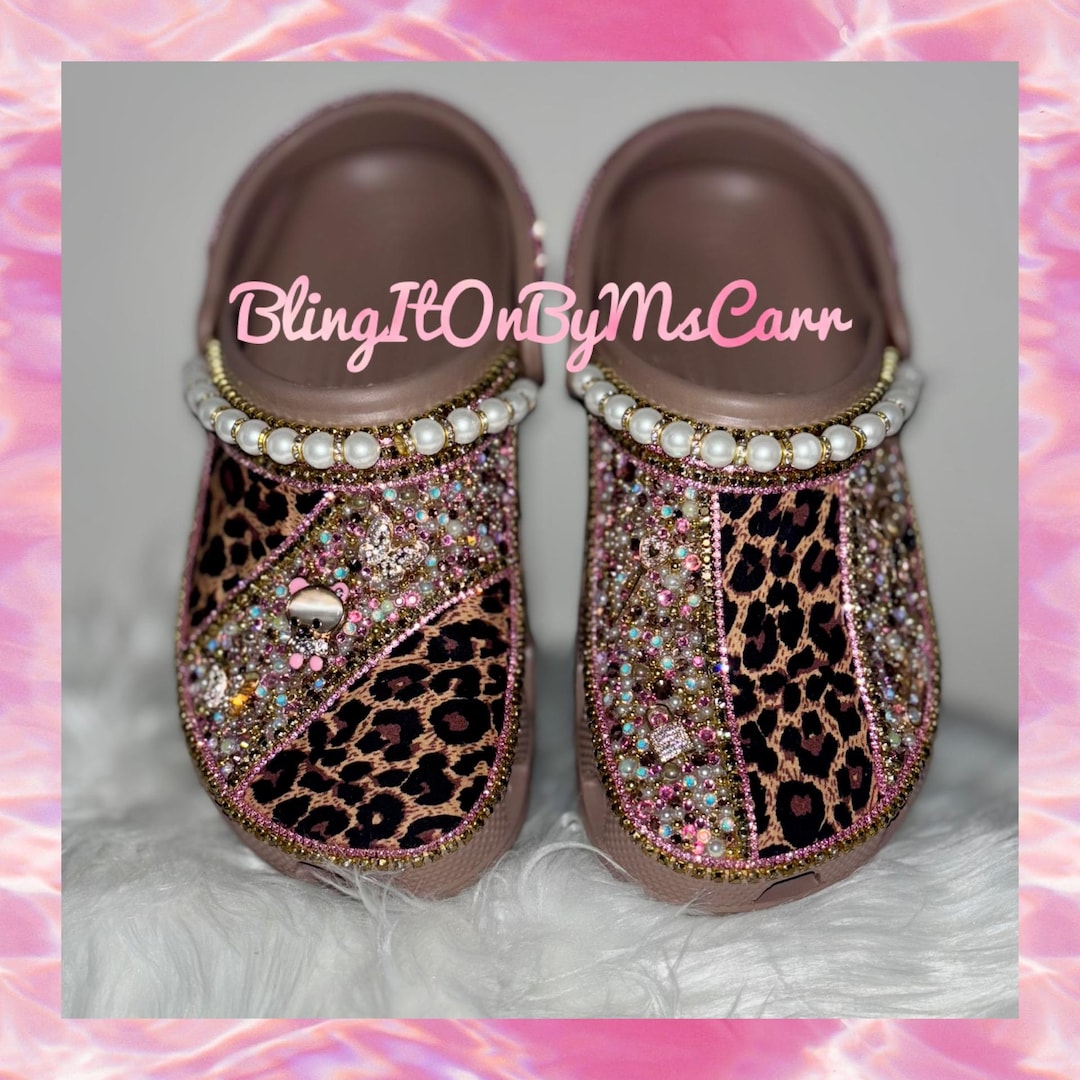 Leopard-bling Custom Crocs - Etsy