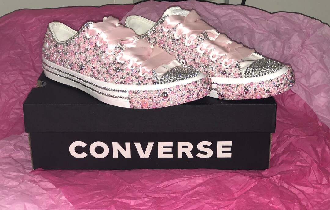 Pink Custom Pearl & Rhinestone Low Top Converse Sneakers - Adult’s and ...