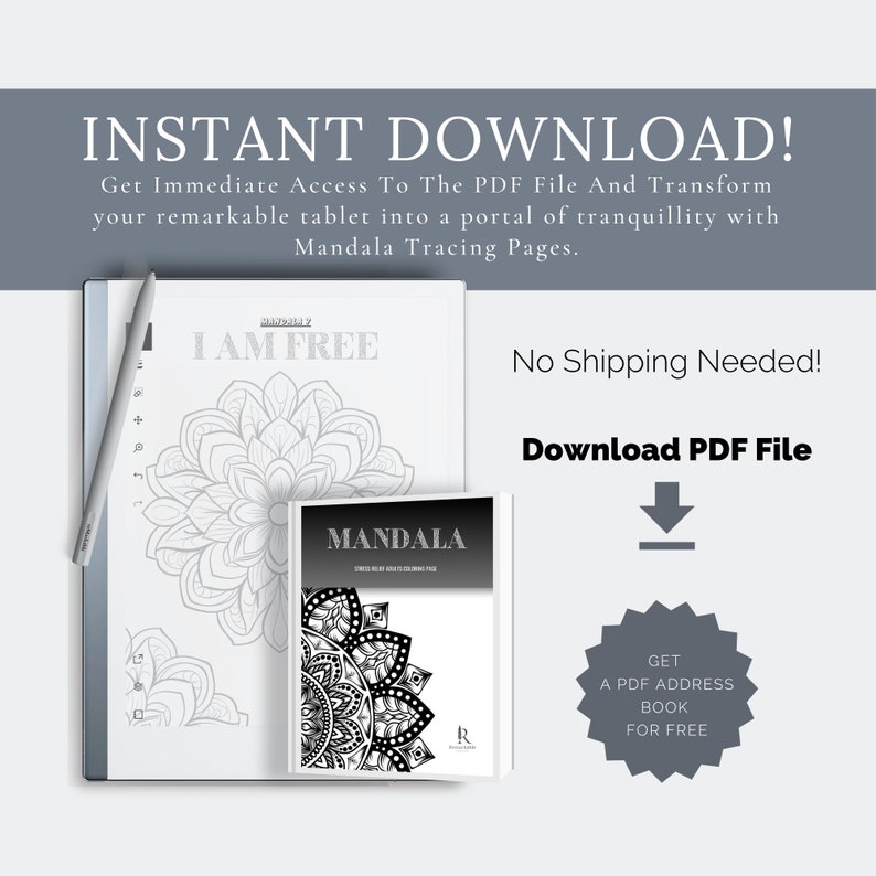 Stress Relief Adults Mandala Tracing Pages for Remarkable Tablet ...