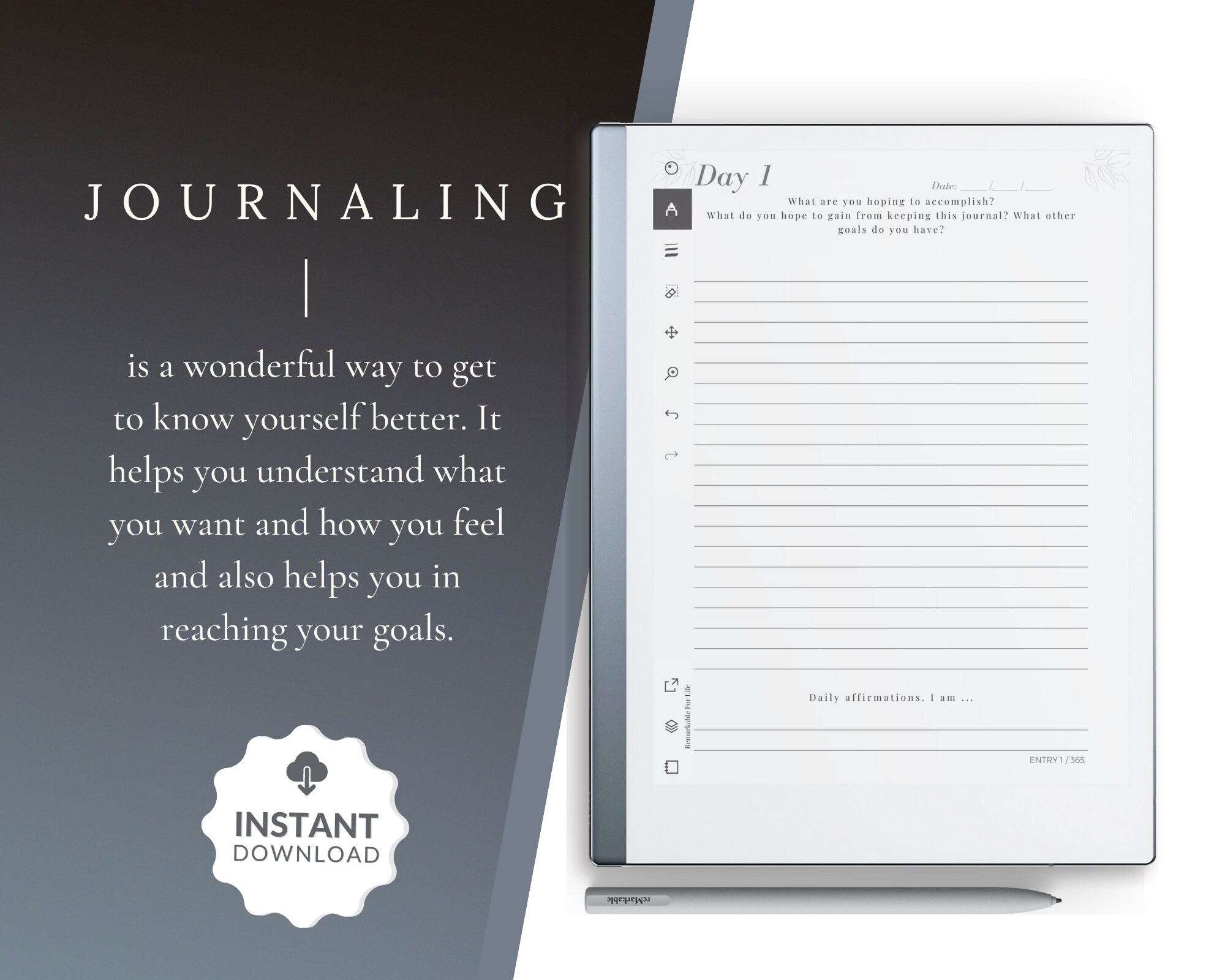 Journal Prompts Digital Daily Journal Remarkable 2 Journal Template Pdf ...