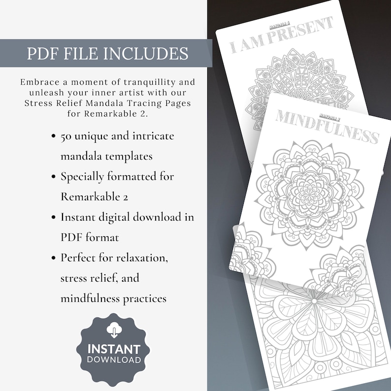 Stress Relief Adults Mandala Tracing Pages for Remarkable Tablet ...