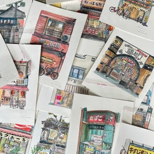 Japanese Storefront Painting With Watercolor Tokyo JAPAN Cafe - Etsy