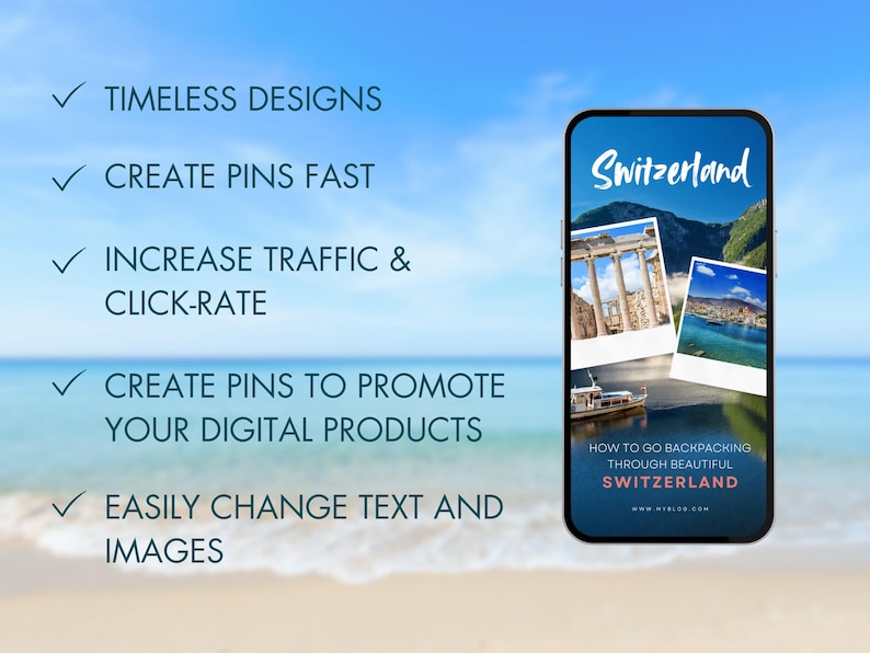 Travel Pinterest Pin Templates for Canva (50 Unique Designs) Digital ...