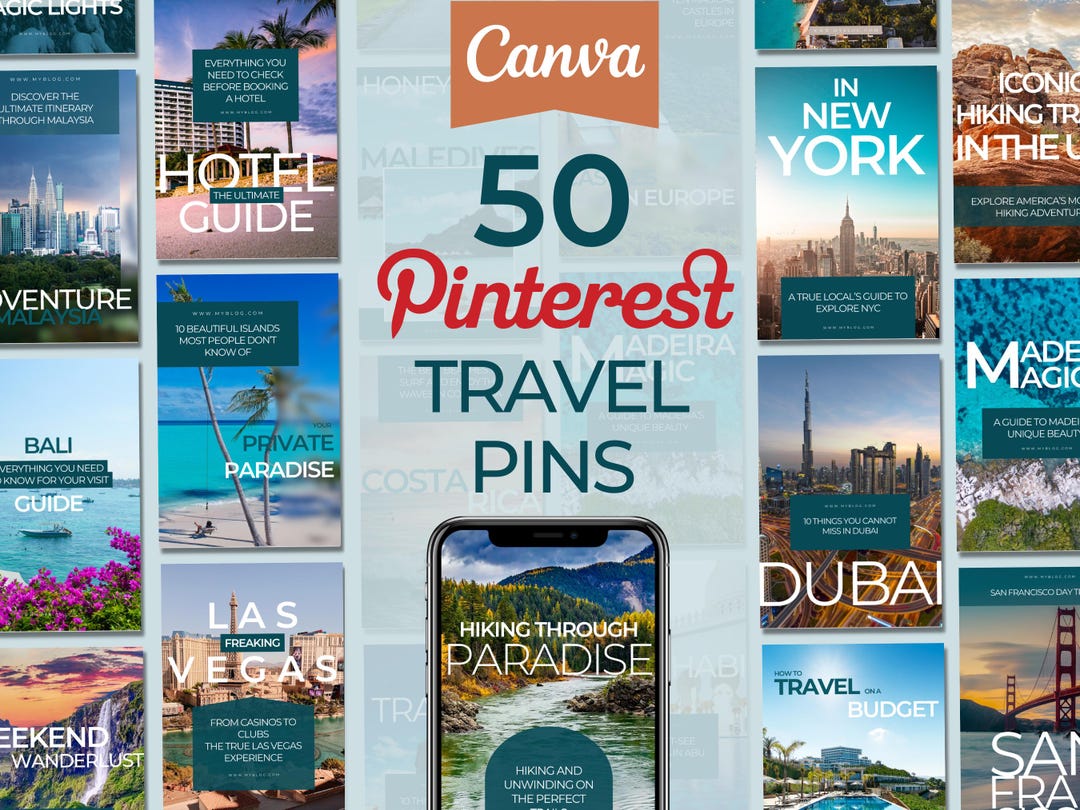 Pinterest Travel Pins Canva Pinterest Eye-catching Pin Templates Travel ...