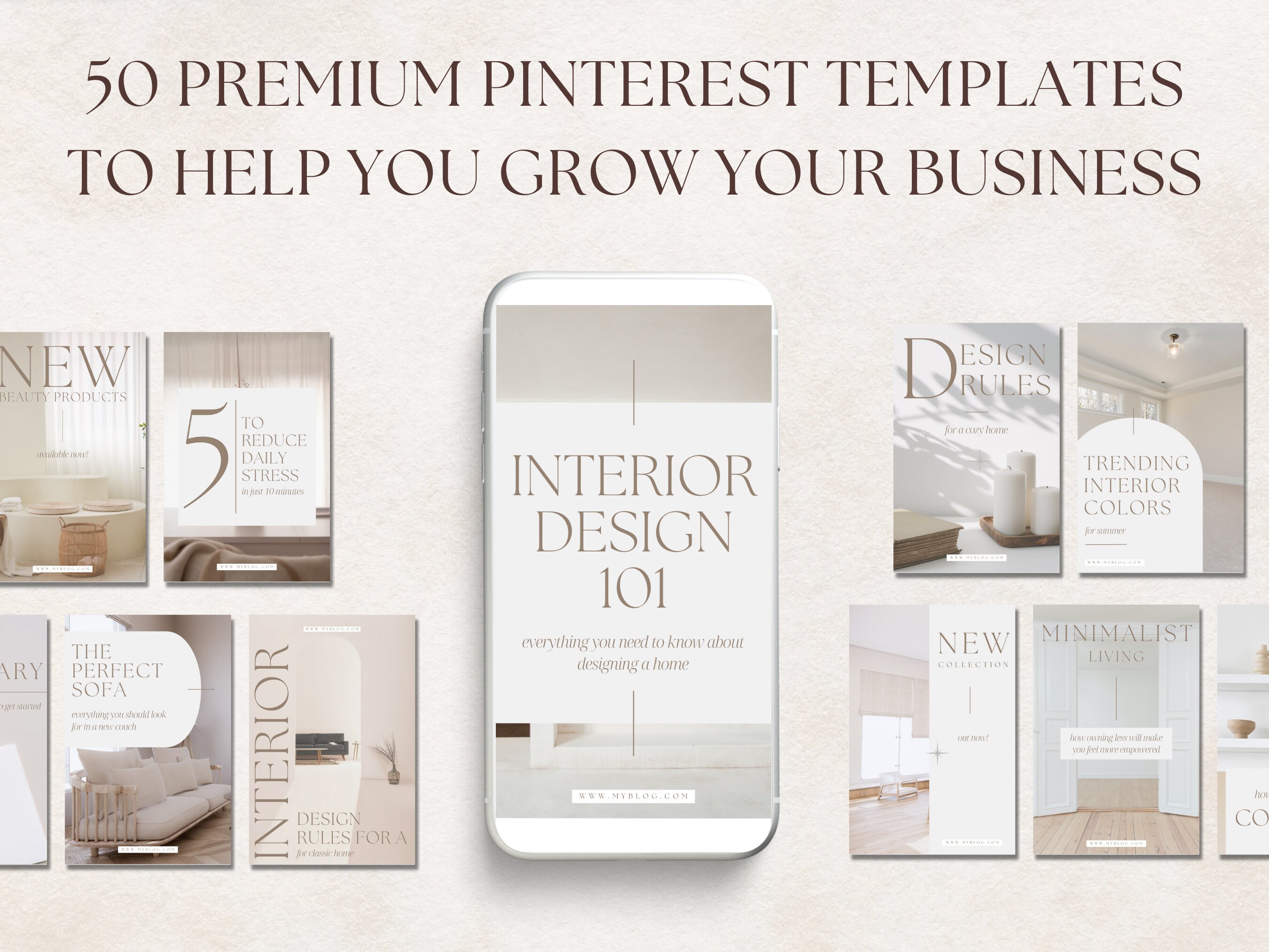 Premium Pinterest Pin Templates Canva Pinterest Templates Neutral ...