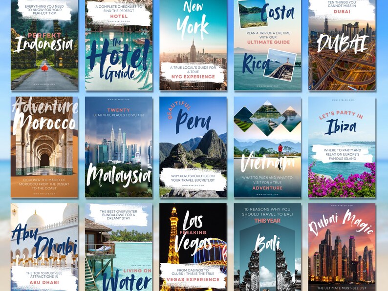 Travel Pinterest Pin Templates for Canva (50 Unique Designs) Digital ...